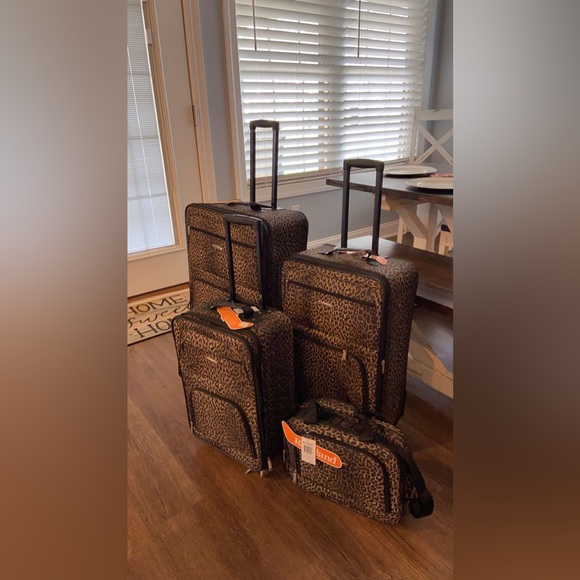 Bags | Leopard Print Luggage Set | Poshmark